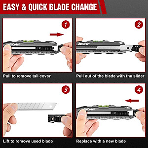 BECOWIN Multipurpose Utility Knife with Level and Ruler, Heavy Duty Metal Retractable Box Cutter Knife, 18MM SK5 Blade, Safety Lock Design for Measuring, Cutting Cartons, Cardboards and Boxes