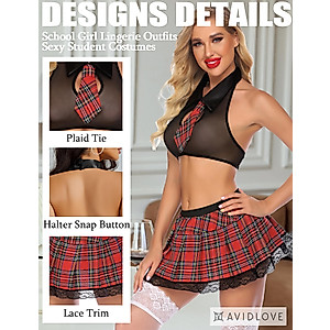 Avidlove Costume Lingerie School Roleplay Skirt Set Sexy Student Outfits Black XS