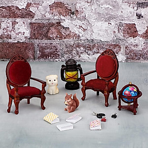 2 Pieces Miniature Dollhouse Chair 1:12 Miniature Victorian Furniture Dollhouse Chair Wooden Carved Single Sofa Chairs Vintage Armchairs