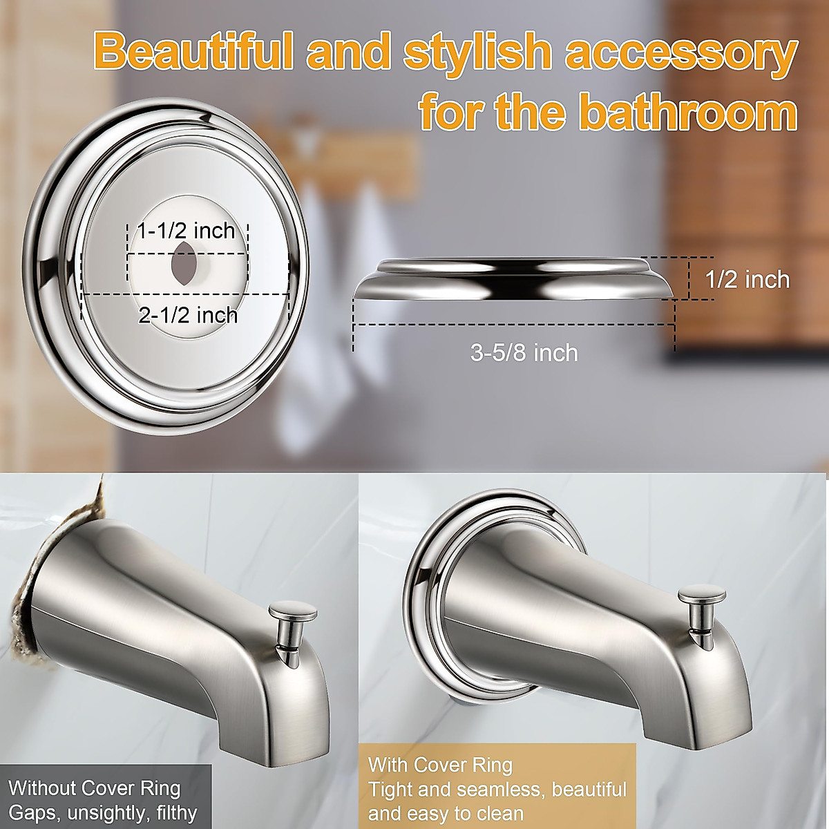 Dreyoo Slip On Diverter Tub Spout with Metal Cover Ring and Foam Gasket, Compatible with Kohler GP85556-CP, Bathroom Bathtub Faucet Set Replacement Fits 1/2'' Copper Water Tube(Brushed Nickel)