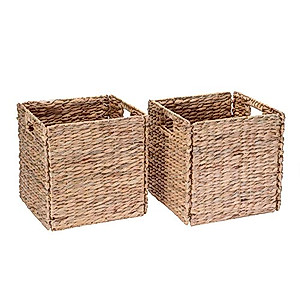 Villacera 12-Inch Square Handmade Wicker Storage Bin Foldable Basket made of Water Hyacinth | Set of 2