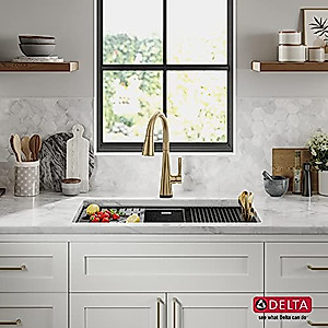 DELTA FAUCET Everest 33-inch Granite Composite Workstation Kitchen Sink Undermount Single Bowl with WorkFlow Ledge and Accessories in Metallic Black, 75B933-33S-BL