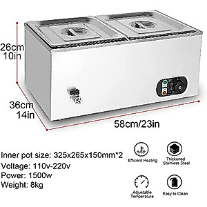 MEHAOC Steam Table for Stainless Steel Buffet Food Heater, Buffet Table Server of Soup Station, Electrical Food Heater with Catering Restaurants Lid (Col