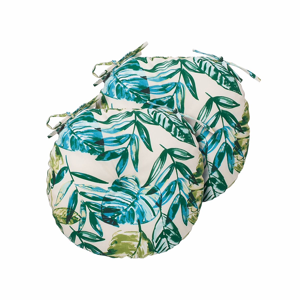 FUNHOME Bistro Chair Cushions 15 inch,Set of 2,Tufted Round Outdoor Chair Cushions 15"x15"x4",Waterproof Patio Seat Cushion with Ties for Barstool Garden Kitchen Furniture(Palm Leaf)