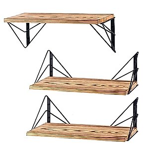 HappyHapi Floating Shelves, 3 Sets of Wall Mounted Shelf, Wall Shelves for Bedroom Bathroom Living Room Kitchen Storage, Bookshelf for Wall, Rustic Wood Room Wall Decor (15.7''H * 6'' W * 5.5''D)