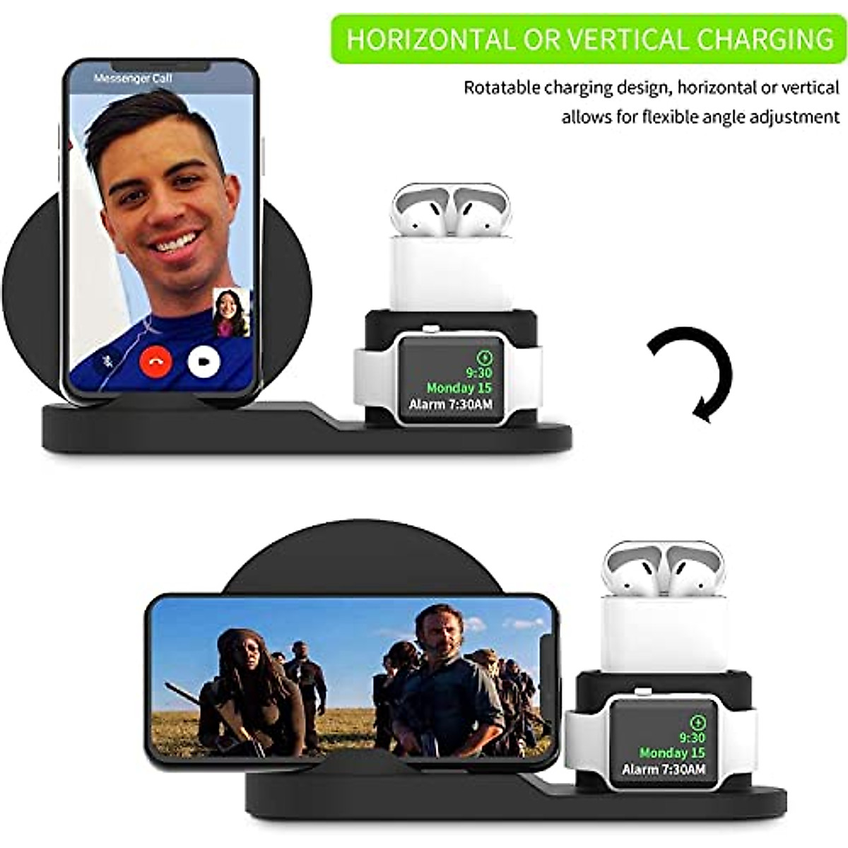 Wireless Charger, 3 in 1 Charging Station for Apple, Wireless Charging Stand Apple Watch Charger for Apple Watch and iPhone Airpod Compatible for iPhone X/XS/XR/Xs Max/8 Plus iWatch Airpods-Black