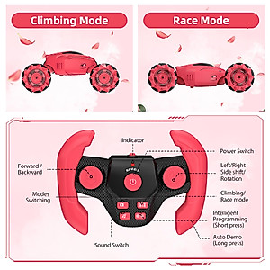 AONGAN RC Girls Remote Control Car,Double Sided 4WD Race Car 360°Drift，Gesture Sensing Rc Stunt Car，Girls Toys Age 6-8 RC Car, Girls Car Toys for 4 5 6 7 8 Years Old Toddlers Kids Birthday Gifts（Red）
