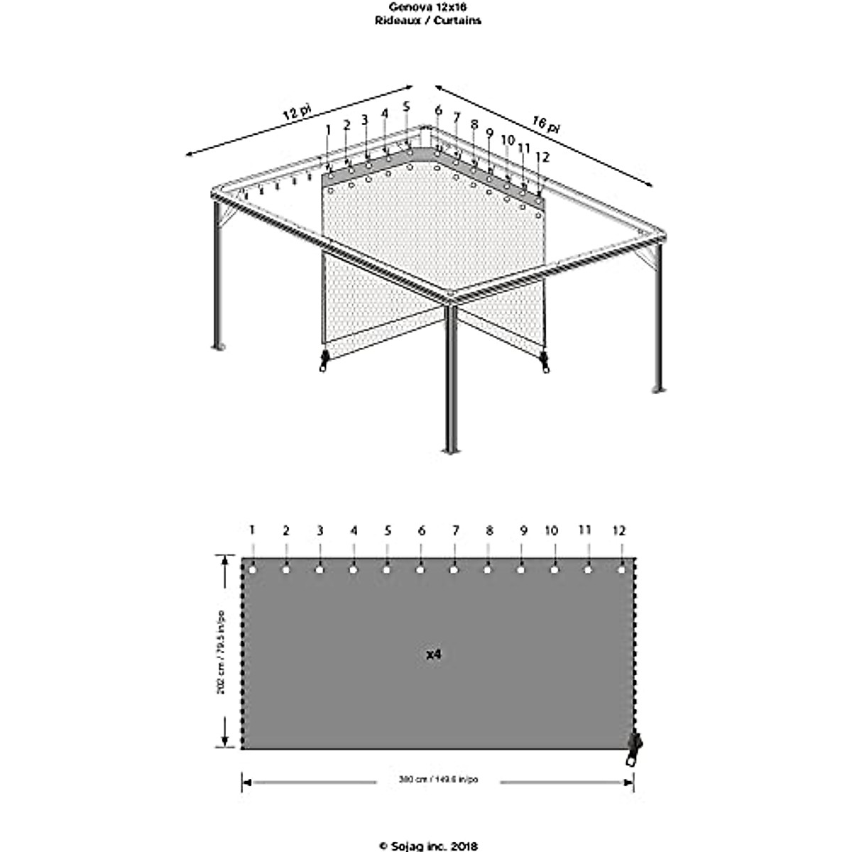 Sojag Accessories Set of 4 12' x 16' Curtains for Genova Outdoor Gazebo - Brown
