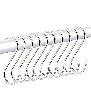 JINHEZO Premium 10-Pack Larger Round S Shaped Hooks in Polished Stainless Steel Metal, Hangers Hanging Hooks for Kitchen, Work Shop, Bathroom, Garden, Kitchenware Pots Utensils, Clothes, Bags, Towels
