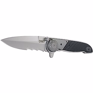 CRKT M40-15 EDC Folding Pocket Knife: Heavy Duty Everyday Carry, Spearpoint Blade with Veff Serrations, Flipper, Deadbolt Lock, Aluminum & GRN Handle, 4-Position Pocket Clip