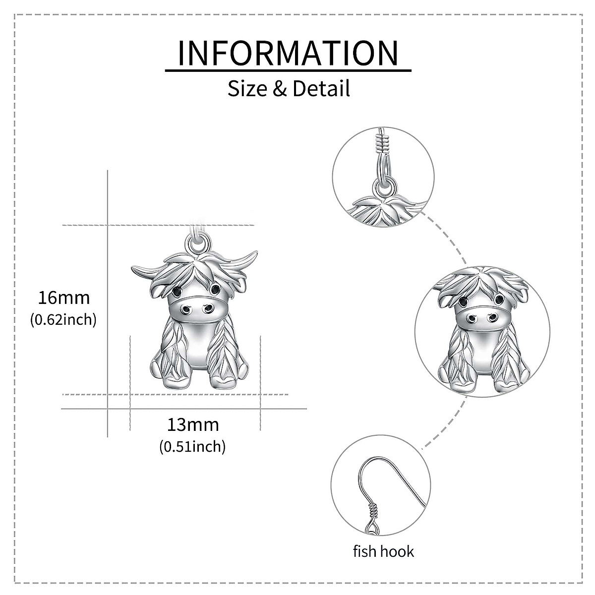 YAFEINI Highland Cow Earrings 925 Sterling Sliver Cow Dangle Earrings Highland Cow Jewelry for Women