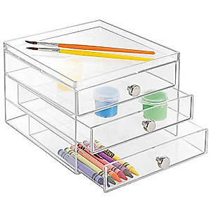 iDesign 3 Plastic Vanity, Compact Slim Storage Organization Drawers Set for Cosmetics, Dental Supplies, Hair Care, Bathroom, Dorm, Desk, Countertop, Office, 6.5" x 7" x 5"