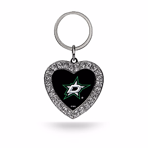 Rico Industries NHL Dallas Stars Bling Heart Key Chain Rhinestone Heart Keychain 3.5"x1.5"