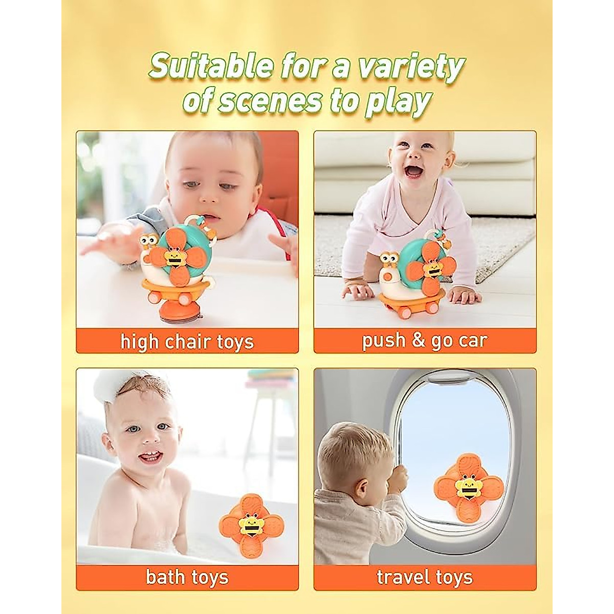 Alsatic Suction Cup Spinner Toys for 1 Year Old Boys Girls, Sensory Fine Motor Infant Travel Toys Montessori for Babies 6-12-18 Months, Birthday Gifts for 1-3 One Year Old, Newborn Toddler Bath Toys