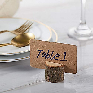 Toncoo 18Pcs Premium Wood Place Card Holders and 30Pcs Kraft Table Place Cards, Rustic Table Number Holders, Wood Photo Holders, Ideal for Wedding Party Table Name and More