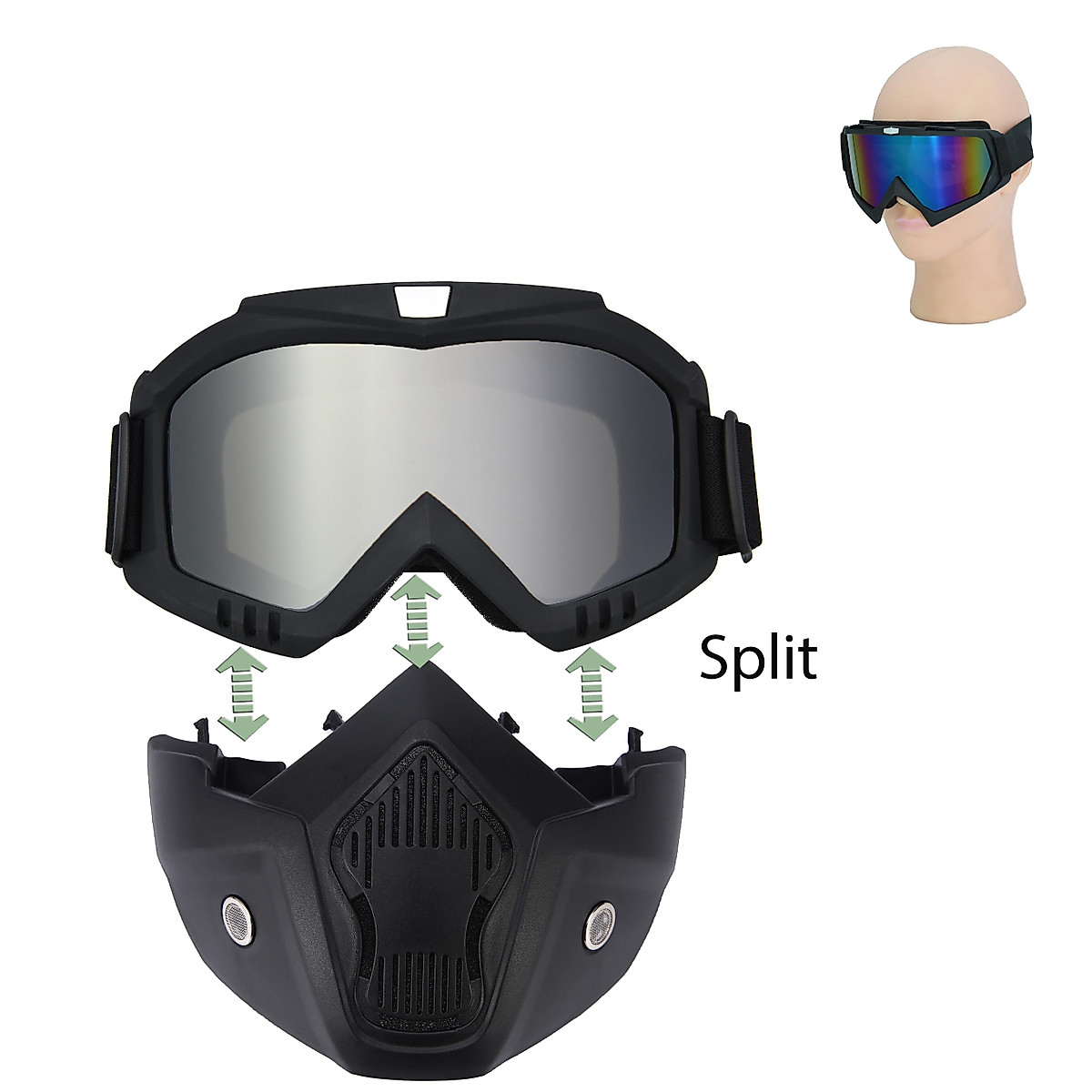 Motorcycle Helmet Riding Goggles Glasses,Protective Gear Compatible with Helmet for Men Women Kids Youth,Detachable Silver Goggles for Motorcycle ATV Dirt Bike