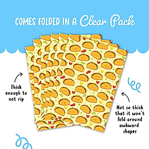 CENTRAL 23 Yellow Wrapping Paper - 6 Sheets of Birthday Gift Wrap - Cute Taco - Mexican Food Themed - For Women Girls Teenagers - Recyclable