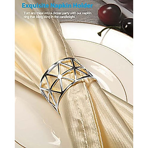 URWOOW 12 Pack Napkin Rings Holders Silver Color Hollow Design Décor Dinner Party Wedding Christmas Gathering (Silver)