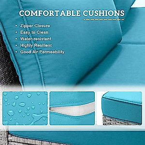 EAGLE PEAK 12 Piece Outdoor Wicker Patio Furniture Set with 2 Coffee Tables, PE Rattan Sectional Conversation Sofa Set with Seating for 10 People, Light Blue