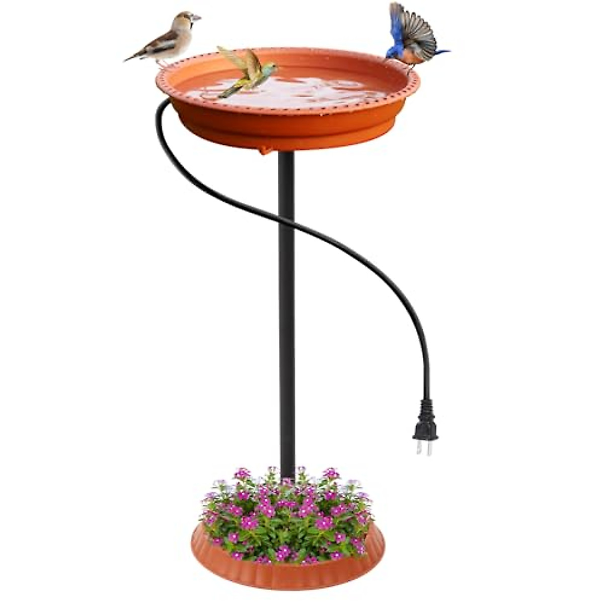 Heated Bird Bath for Outdoors for Winter, 75W Bird Bath Water Heater Bird Bath Deicer,Deep Bowl Thermostatic Control Weather Resistance Stylish Design with Planter Pedestal for All Seasons(Brown)