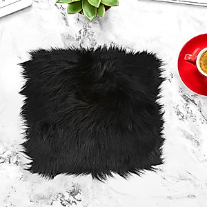 Molain 25 cm Fluffy Rug Faux Fur Carpet Baby Photoshoot Props Holder Small Mini Square Rugs for Bedroom Livingroom Photography Photo Under Nail Mat Table Locker Desk Chair Pad Cover (Black)