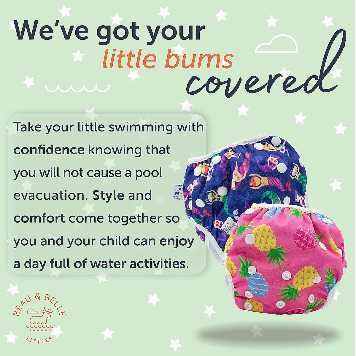 Large Nageuret Reusable Swim Diaper, Adjustable & Stylish Fits Diapers Sizes 4-7 (Approx. 20-55lbs) Ultra Premium Quality for Swimming Lessons (Anchors)