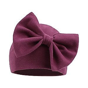 Newborn Baby Girl Hat Cotton Baby Bow Beanie Preemie Hats Spring Infant Hats for Girls 0-12 Months (Skin Pink+Deep Purple+White, 0-6 Months)