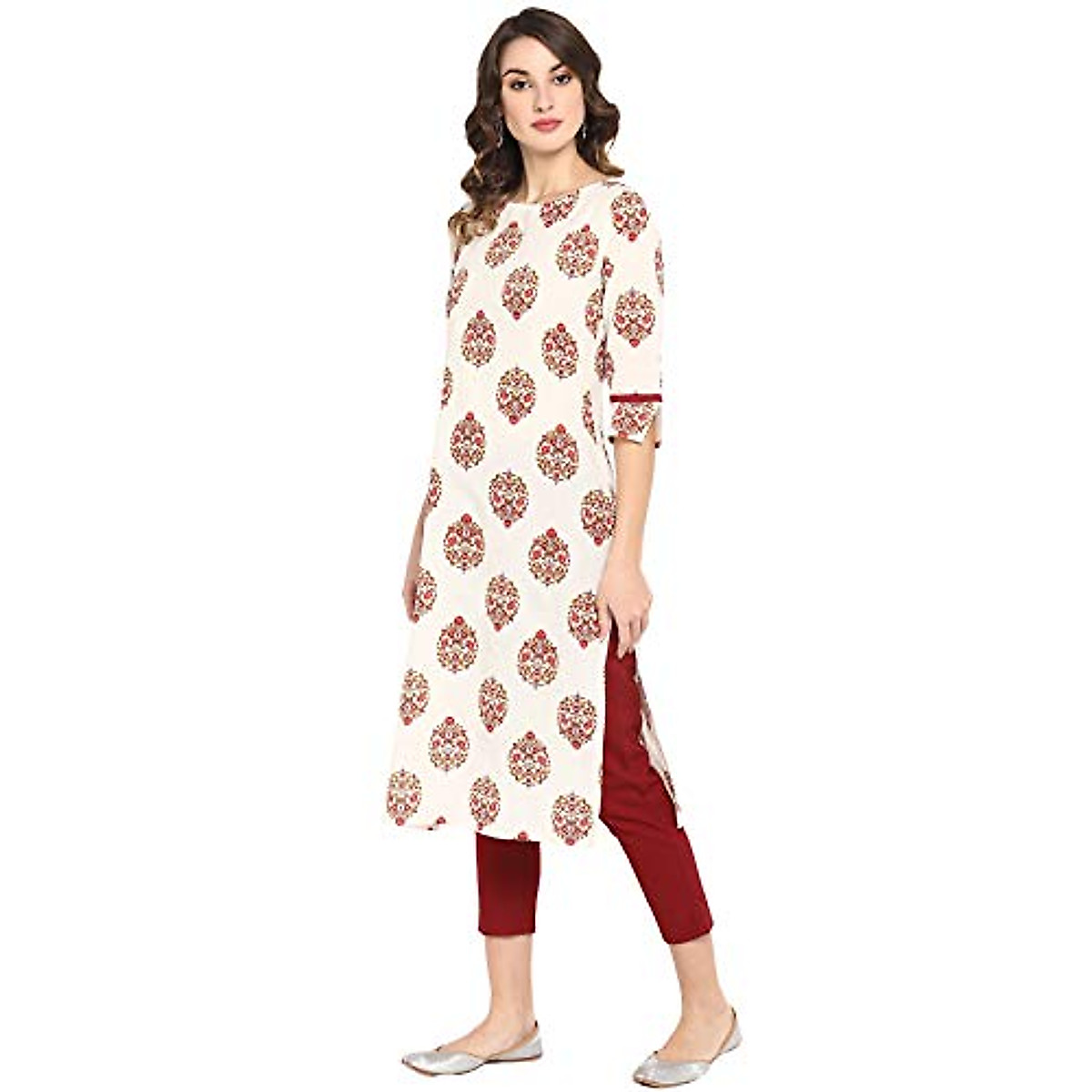 Janasya Indian Women's White Pure Cotton Kurta(JNE3440-KR-M)