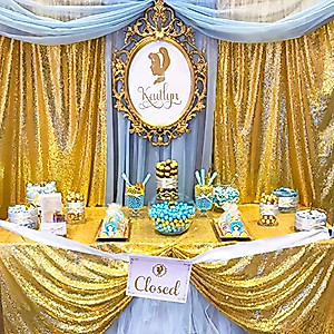 Blxsif Gold Sequin Backdrop Curtains - 2 Panels 2.5x8FT Glitter Gold Photo Backdrop Party Wedding Baby Shower Curtain Sparkle Photography Background