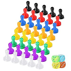 Zhanmai 40 Pcs Board Game Pieces Game Pawns Multicolored Plastic Chess Pawn Pieces for Board Play and 4 Pcs 6 Sided Round Corner Solid Color Dice for Chess Play Components Tabletop Markers