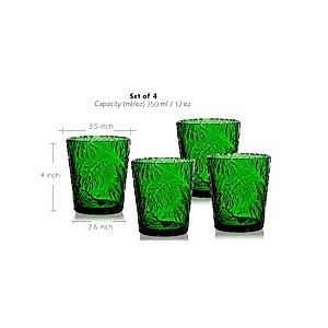 Jomop Handmade Pressed Colored Tumbler Drinking Glasses Green Set of 4 Retro (4, Old Fashioned Glasses)