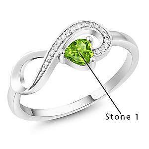 Gem Stone King 10K White Gold 4MM Heart Gemstone Birthstone & White Diamond Accent Infinity Ring | Heart Shape Wedding Engagement Anniversary Promise Ring For Women
