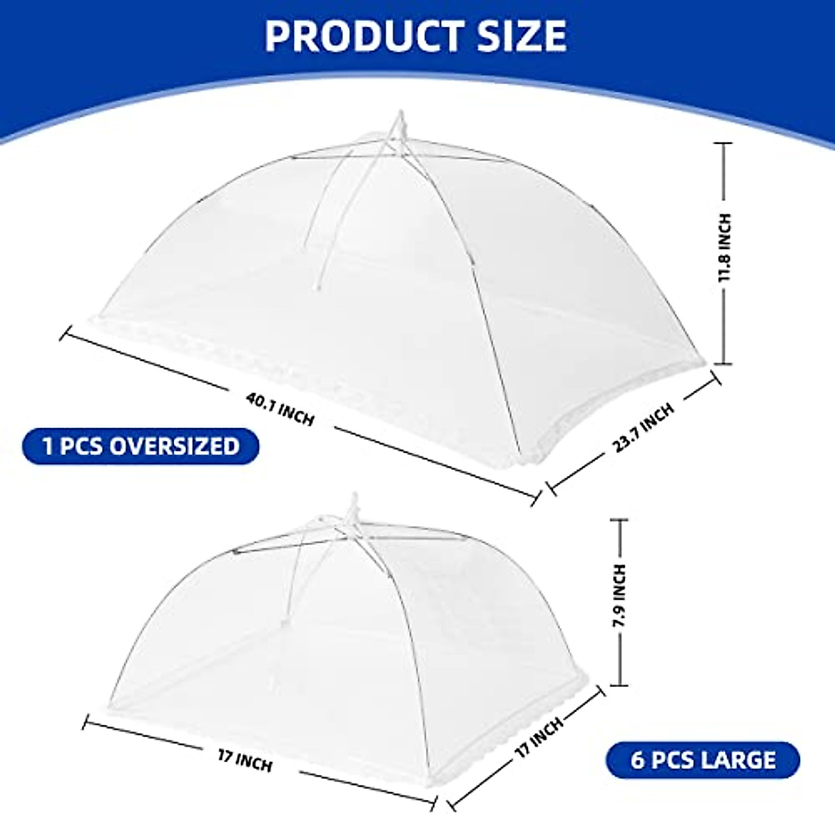 7 Packs Mesh Food Cover for Outside,1 Large 40"X24" and 6 Packs 17"X17" Pop-Up Mesh Screen Food Tent Umbrella Reusable and Collapsible Food Net for Picnic Accessories and Outdoor Party Home Use