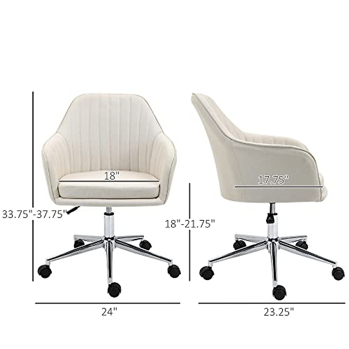 Vinsetto Mid-Back Home Office Desk Chair Swivel Armchair with Tub Shape Design & Lined Pattern Back for Living Room Home Office, Beige