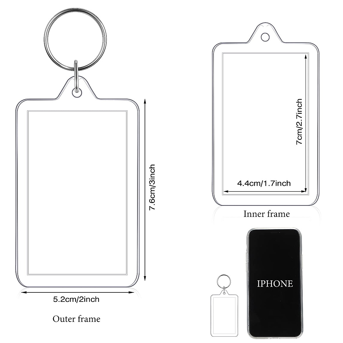 Yaomiao Acrylic Photo Frame Keychain Holder Photo Picture Insert Blank Keyring for DIY Craft(2 x 3 Inch,15 Pieces)