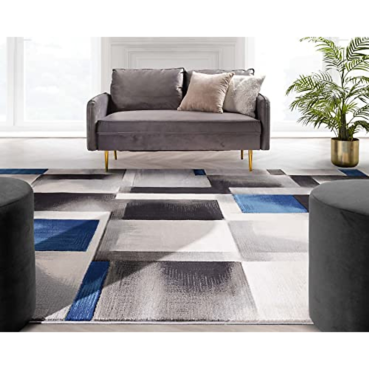 Well Woven Lane Blue Modern Geometric Boxes & Squares Pattern Area Rug 8x10 (7'10" x 10'6")