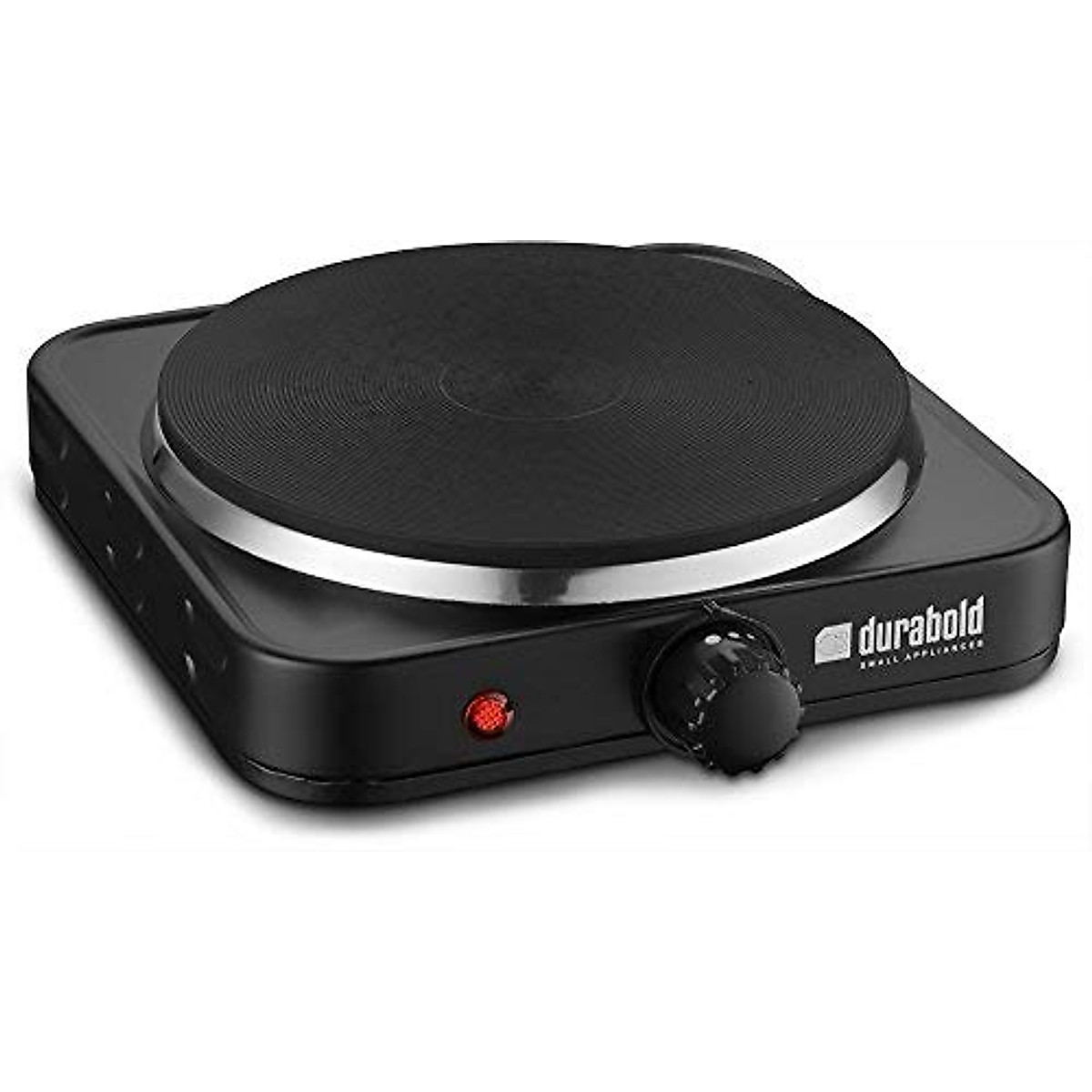 Kitchen Countertop Cast-Iron Single Burner - Stainless Steel Body – Sealed Burner - Ideal for RV, Small Apartments, Camping, Cookery Demonstrations, or as an Extra Burner – by Durabold