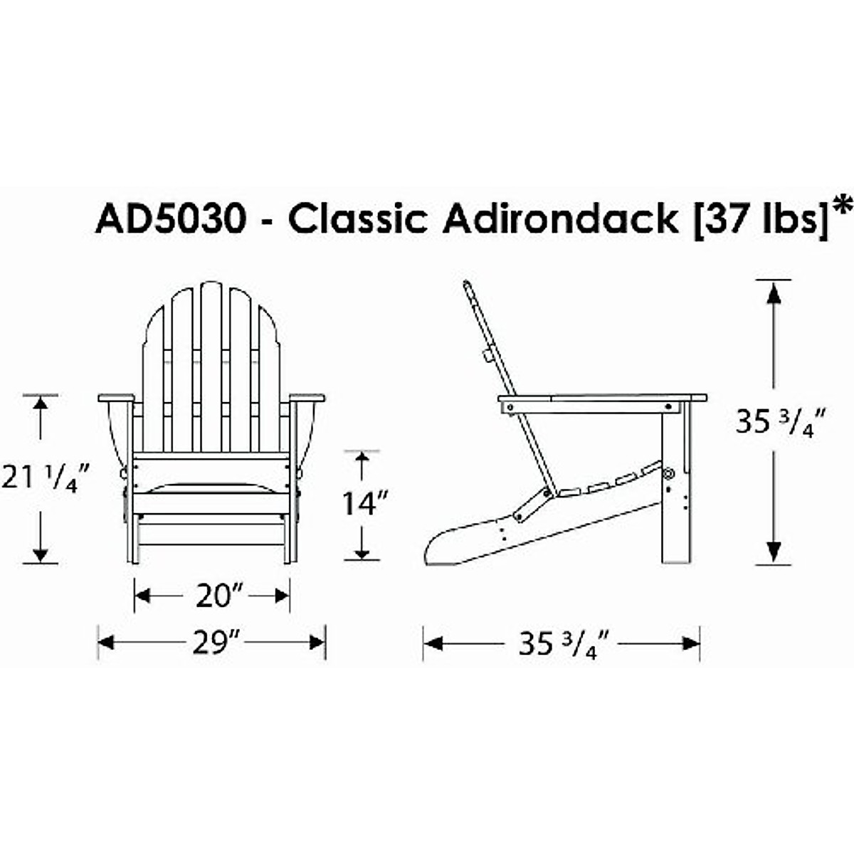 POLYWOOD AD5030GR Classic Folding Adirondack Chair, 38.5" x 31.25" x 33.5", Green