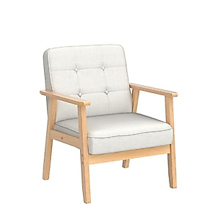 Okeysen Mid Century Modern Accent Chair, Retro Wood and Fabric Armchairs Side Chair, Lounge Reading Comfy Arm Chair for Living Room, Bedroom, Office