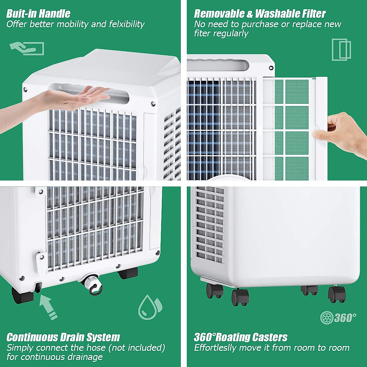 COSTWAY 8000 BTU Portable Air Conditioner, 3-in-1 Air Cooler w/Built-in Dehumidifier, Fan Mode, Sleep Mode, Remote Control& LED Display, Rooms Up to 230+ Sq. ft, for Home Office (White and Black)