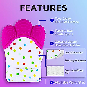 Teething Mittens for Baby (2 Pack) with Baby Teething Toys (3 Pack), Self Soothing Pain Relief Mitt, Silicone Baby Teethers, BPA-Free, Natural Organic Freezer Safe for Infants and Toddlers