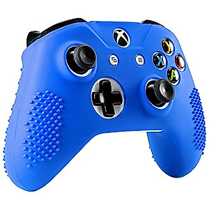 eXtremeRate Soft Anti-Slip Dark Blue Silicone Controller Cover Skins Thumb Grips Caps Protective Case for Xbox One X S Controller - Blue