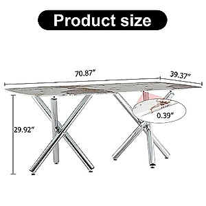 Xshelley Dining Table, Modern Rectangular Dining Table for 8, Large Dining Table for Kitchen Dining Living Meeting Room Banquet Hall (Silver-D)