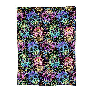Sugar Skull Flannel Bed Blanket Throw Lightweight Blanket for Bedroom Living Rooms Sofa 60"x50" for Men Women Kids Gifts