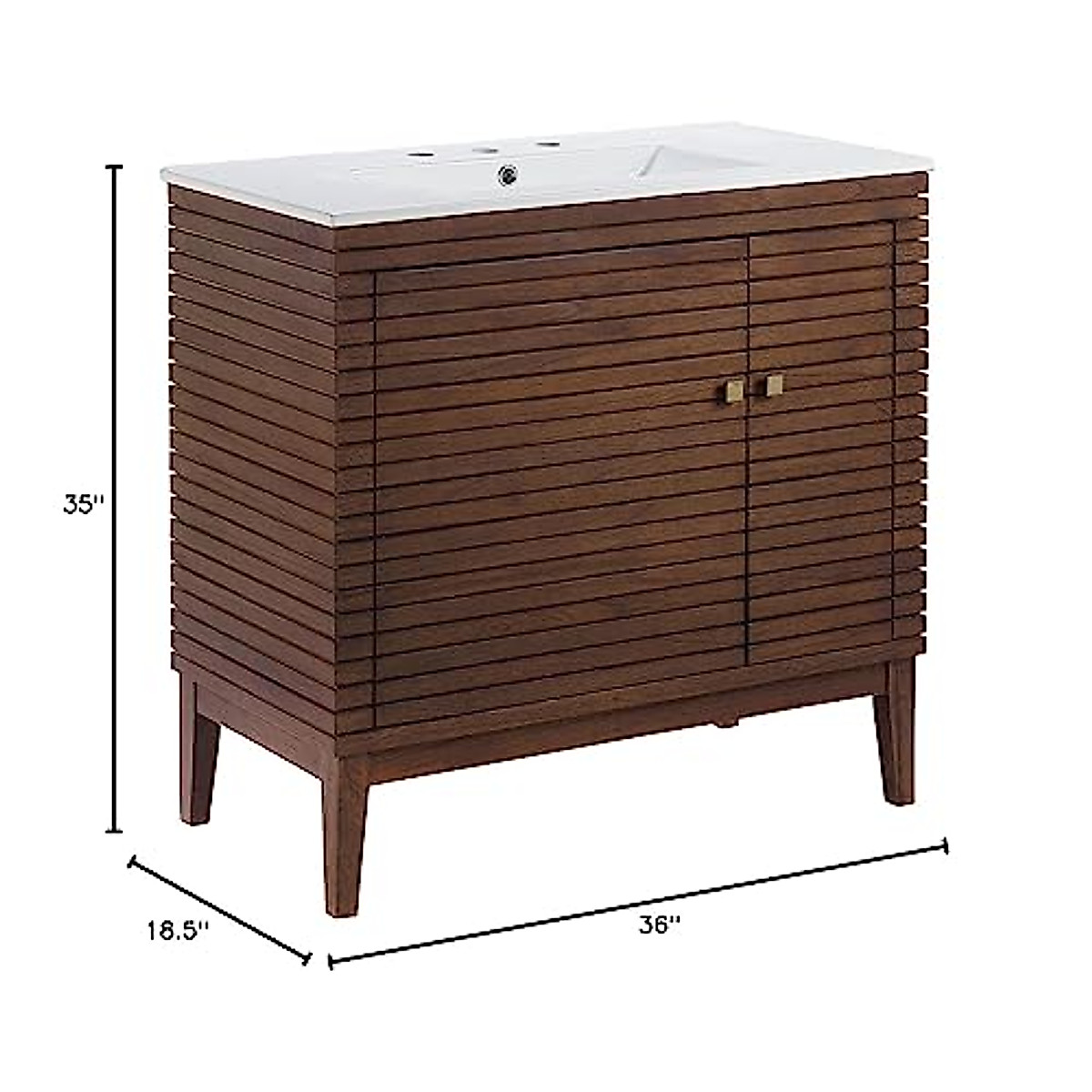 Modway Ledger Wood Bathroom Vanity Cabinet, 36 Inch, Walnut White