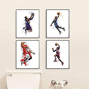 Basketball art Canvas Painting,Kobe Bryant Poster Pictures Prints ,Basketball Wall art Prints Suitable for Boys Bedroom, Frameless,(8x 10 inx4)