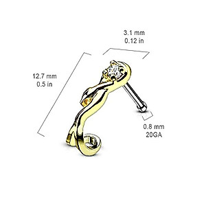 Covet Jewelry Snake Wrapped Around CZ Nose Crawlers 316L Surgical Steel Nose Bone Stud Rings