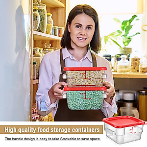 Suclain 2 Pcs Square Food Storage Container Polycarbonate Clear Food Container with Red Lid Commercial Rice Storage with Red Graduations for Commercial Kitchen(7.87 x 3.94 inches)