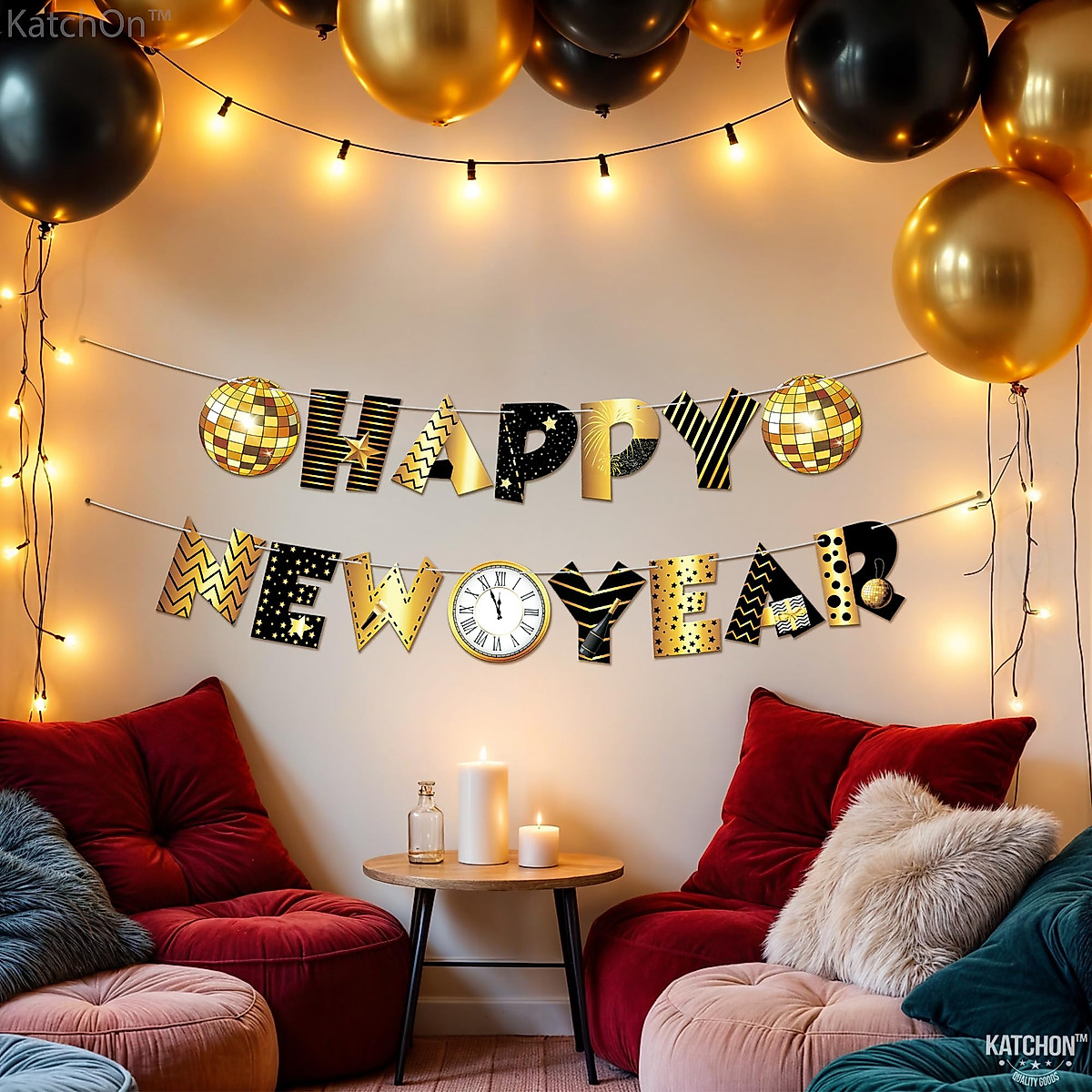Big, Glitter Happy New Year Banner - 10 Feet, No DIY | Gold Happy New Year Sign for New Years Eve Party Supplies 2023 | New Years Eve Banner for Happy New Year Decorations 2023 | NYE Decorations 2023