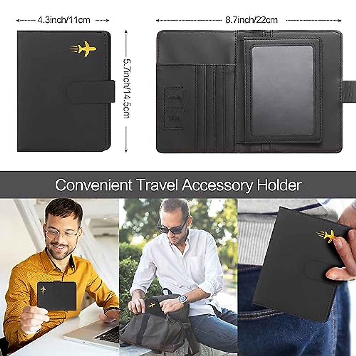 FACATH Premium Leather Passport Cover, RFID Blocking Travel Wallet for Men, Women & Family - Cruise Accessories (Black)